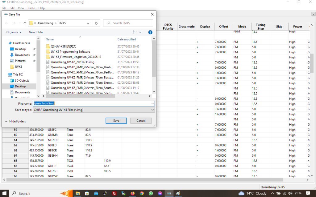 How To Create A Channel Settings File For The Quansheng UV-K5 Using Chirp Next & Repeater book ...
