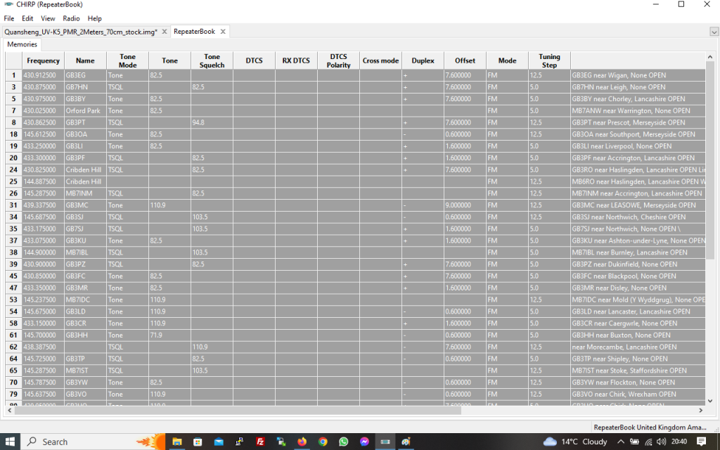 How To Create A Channel Settings File For The Quansheng UV-K5 Using Chirp Next & Repeater book ...