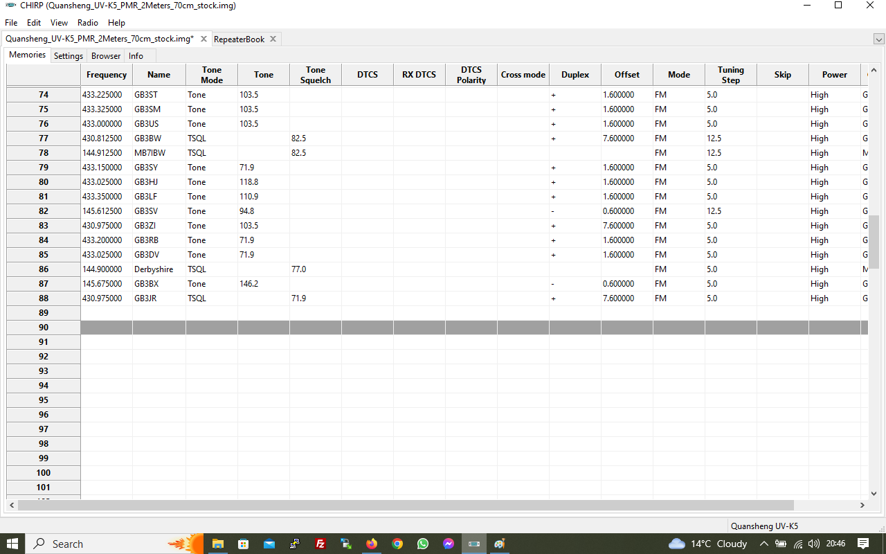 How To Create A Channel Settings File For The Quansheng UV-K5 Using Chirp Next & Repeater book ...